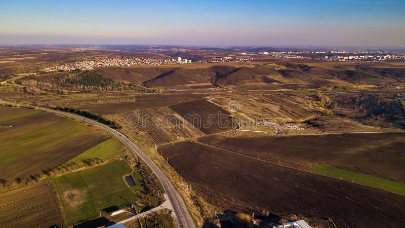 Aerial View of Suburban Road between Fields Stock Image - Image of ...
