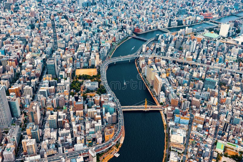 Aerial View of the Sumida River in Tokyo Stock Photo - Image of urban ...