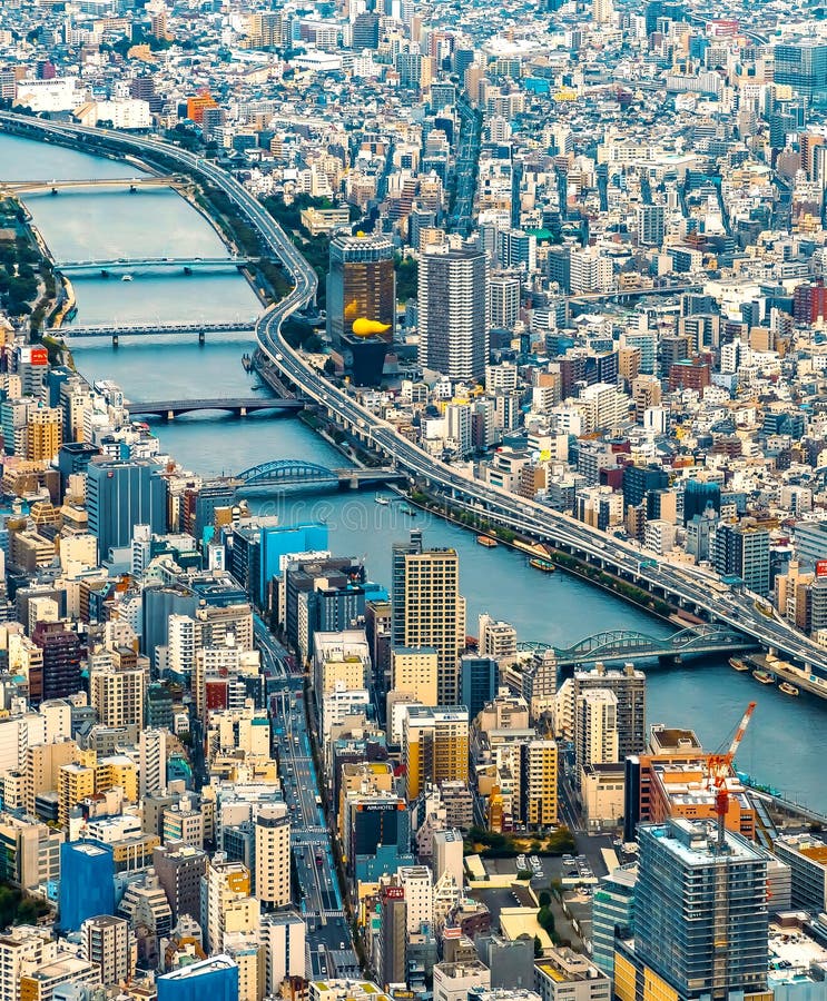 Aerial View of the Sumida River in Tokyo Stock Image - Image of modern ...