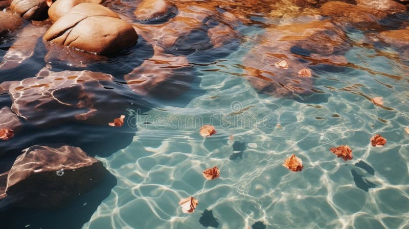 Aerial View of Sunlit Ocean Surface with Rocks and Shells Visible ...