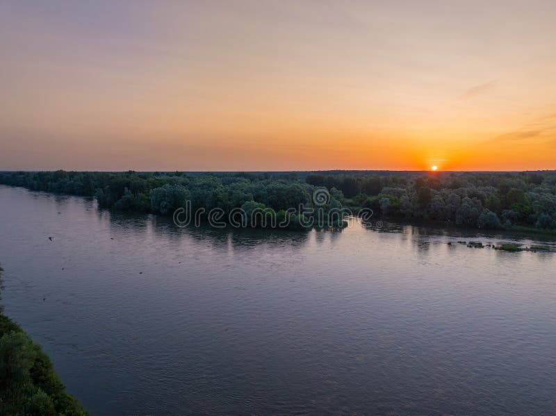 Aerial View of the Sunrise on the Drava River Stock Image - Image of ...