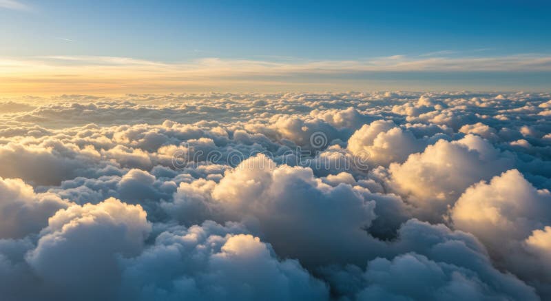 Aerial View of Sunset Cloudscape: Golden Light Above Fluffy White ...