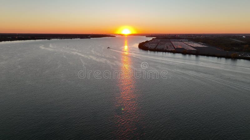 Aerial View of Sunset on the Delaware River Philadelphia Stock Footage ...