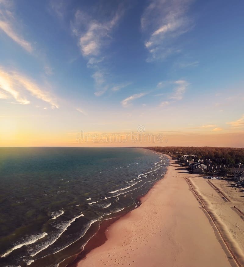 Aerial View of Sunset on Lake Michigan Stock Image - Image of sunset ...
