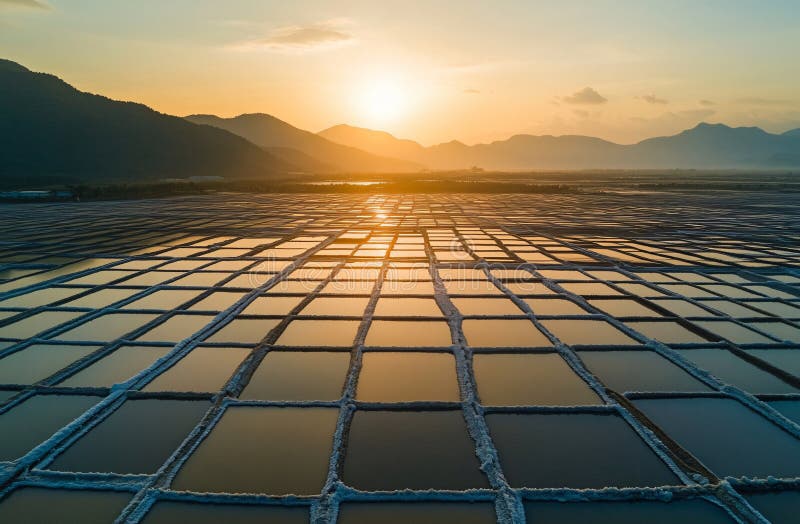 Aerial View Sunset Salt Flats Grid Pattern Landscape High Quality Image ...