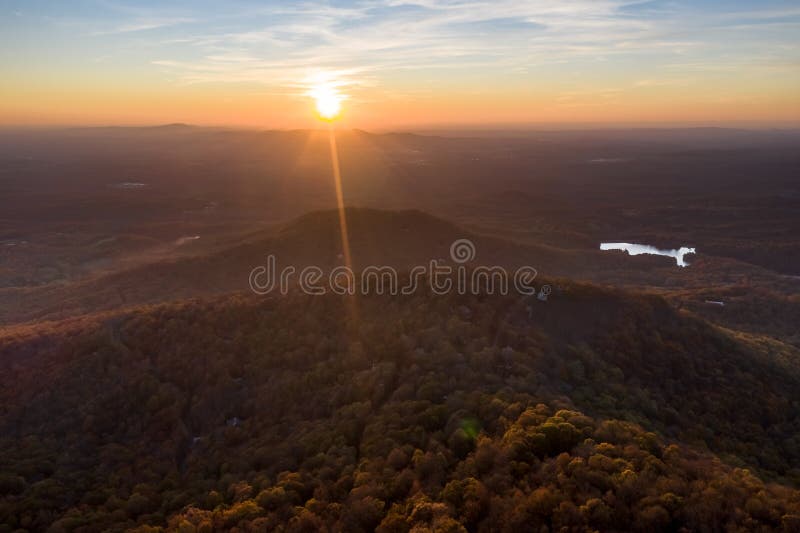 Aerial View of Sunset with Sun Rays in Jasper during the Fall Stock ...
