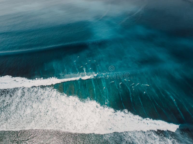 Aerial View with Surfing on Wave. Waves with Surfers in Ocean Stock ...