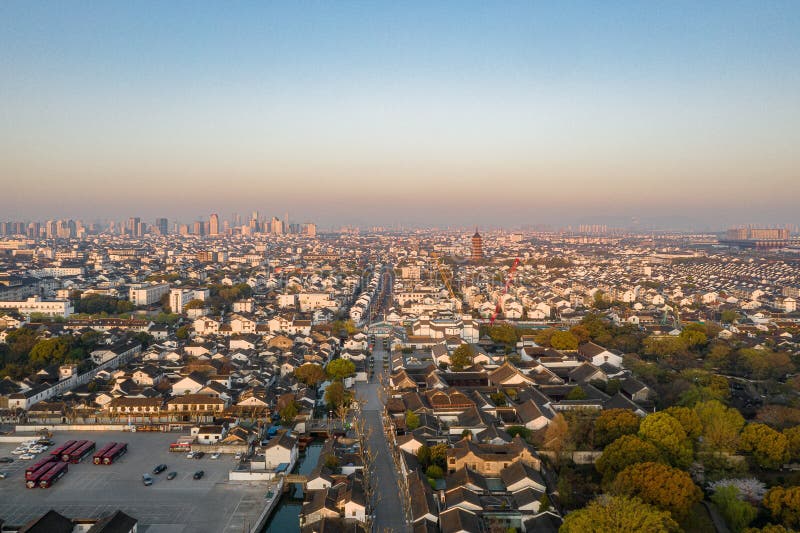 Aerial View of Suzhou Old City Skyline Stock Image - Image of famous ...