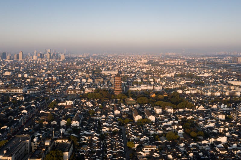 Aerial View of Suzhou Old City Skyline Stock Photo - Image of outdoor ...