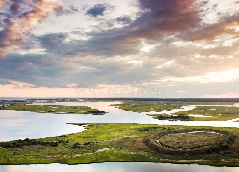 Aerial View of a Swamp at Sunrise Stock Image - Image of scenery ...