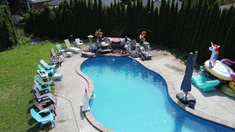 Aerial View of the Swimming Pool in the Backyard of the House 4K Stock ...