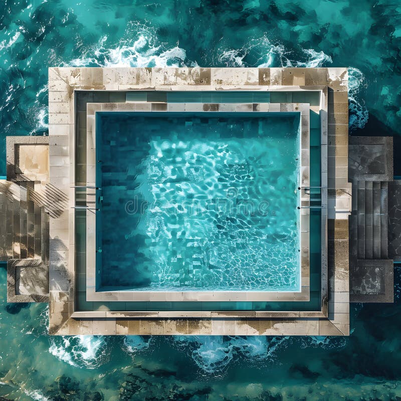 An Aerial View of a Swimming Pool in the Ocean Stock Photo - Image of ...
