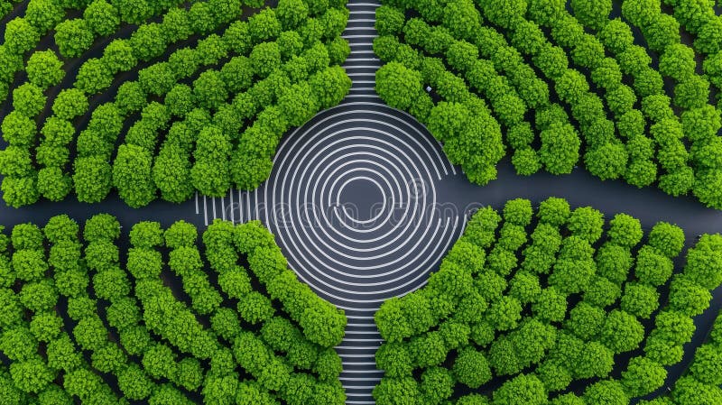 Aerial View of Symmetrical Circular Pathway Surrounded by Lush Green ...