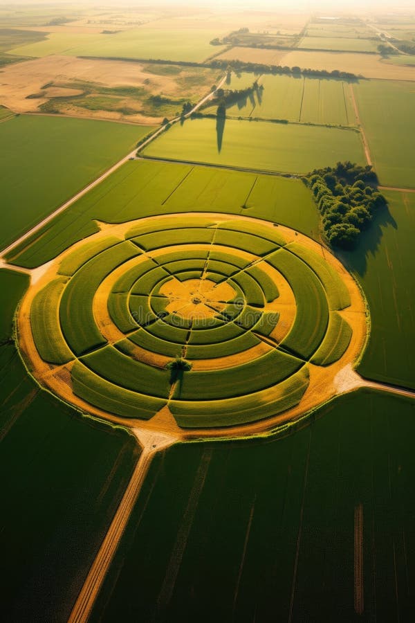 Aerial View of a Symmetrical Crop Circle in a Field Stock Illustration ...