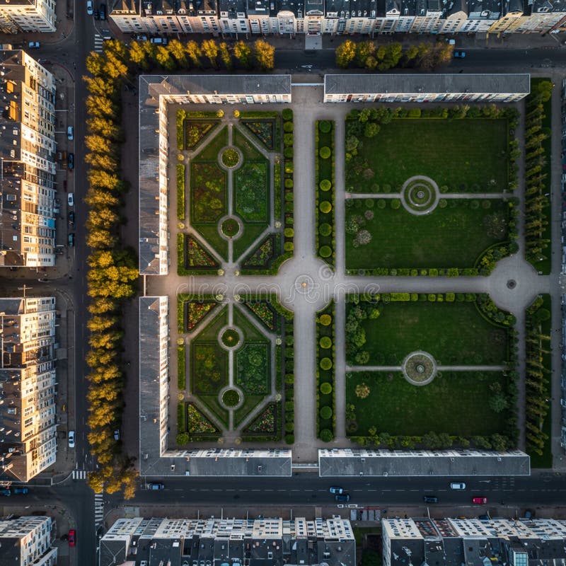 Aerial View of a Symmetrical, Rectangular Courtyard Surrounded by ...