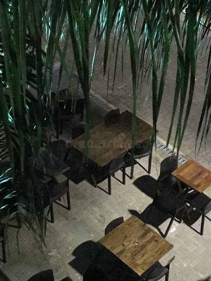 Aerial View of the Tables of a Bar on the City Sidewalk. Stock Photo ...