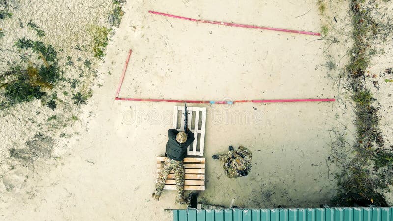 Aerial View of Tactical Shooting Training. Overhead Shot of Two ...