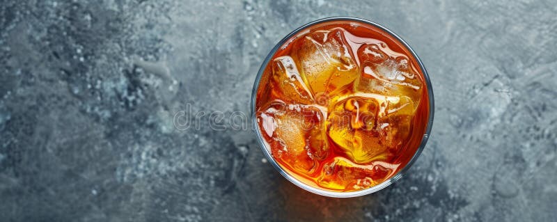 Aerial View of a Tasty Drink with Ice Placed on a Smooth Surface ...