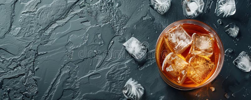 Aerial View of a Tasty Drink with Ice Placed on a Smooth Surface ...