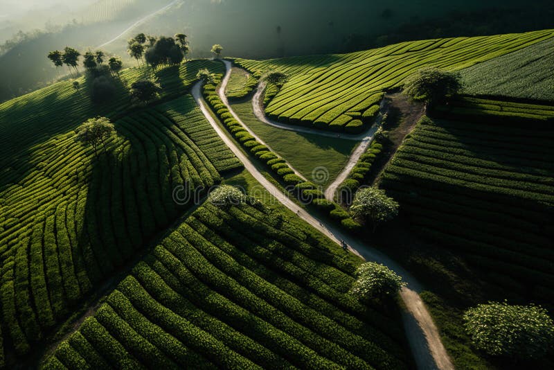 Aerial View of Tea Fields. Generative AI Stock Illustration ...