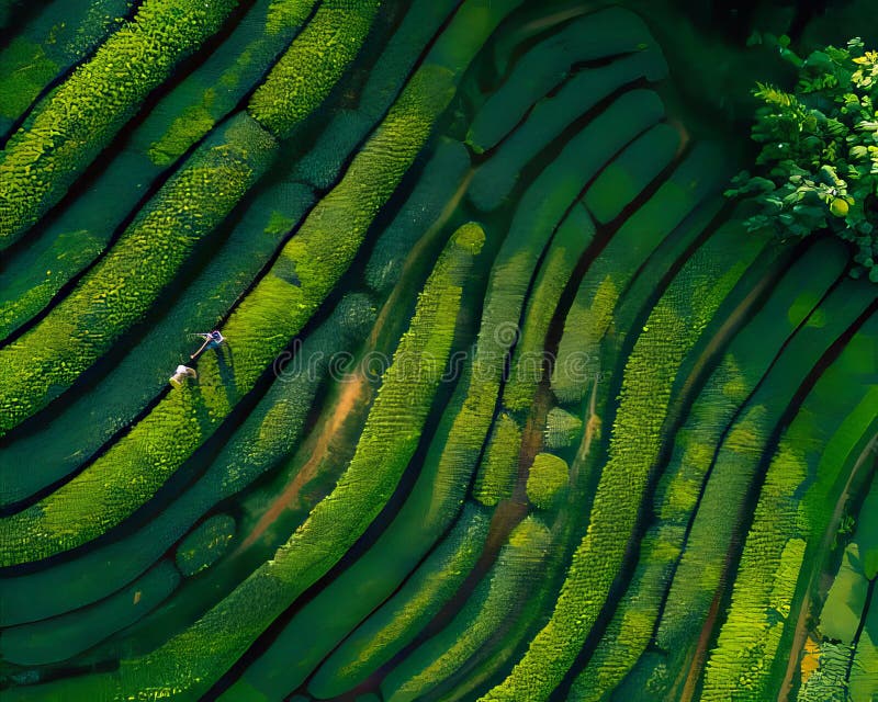 Aerial View of a Tea Plantation Stock Image - Image of field, green ...