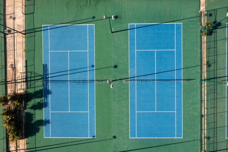 Aerial View of 2 Tennis Blue Tennis Courts. Stock Photo - Image of ...