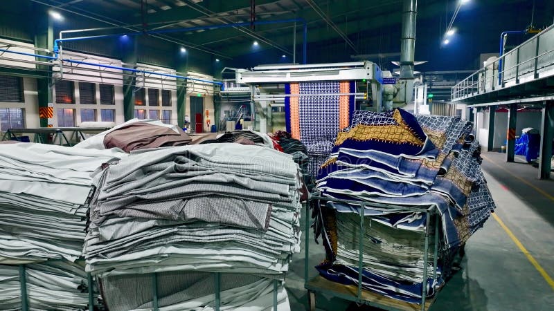 Aerial View of Textile Factory Production Floor Inside a Modern Fabric ...