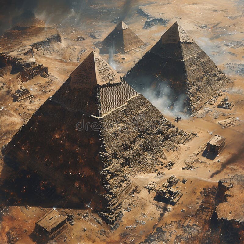 Aerial View of Three Ancient Pyramids in the Egyptian Desert Stock ...