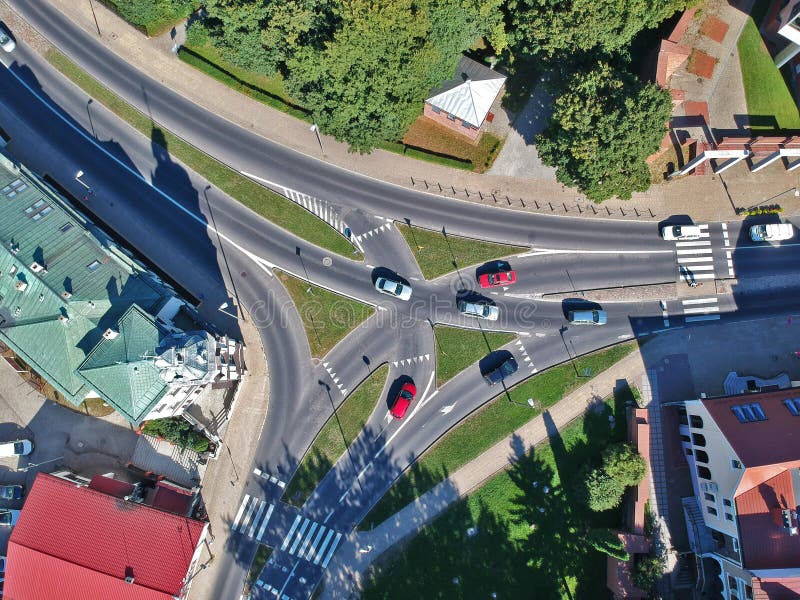 Aerial View on Three Line Road Intersection with Old Building Stock ...