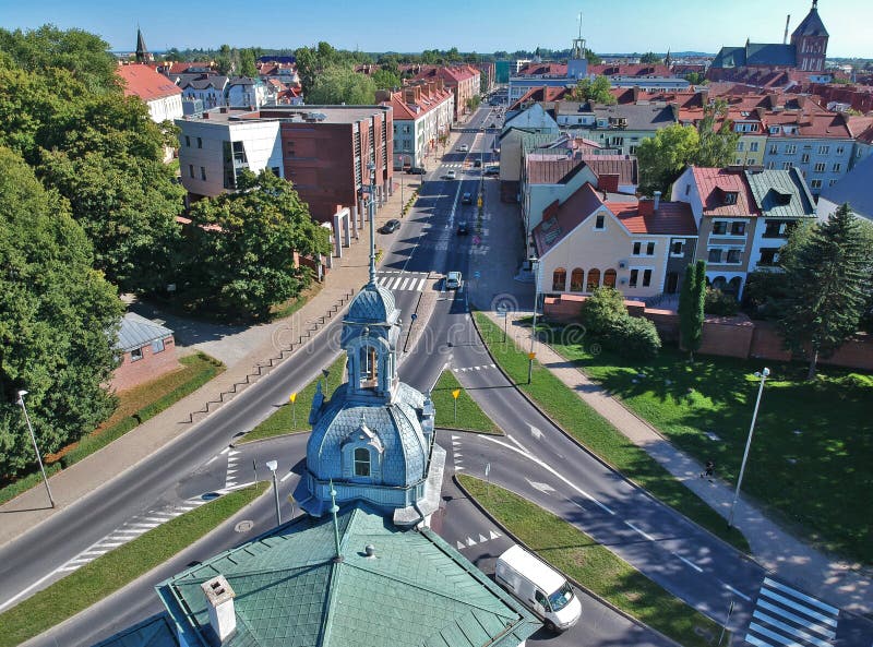 Aerial View on Three Line Road Intersection with Old Building Stock ...