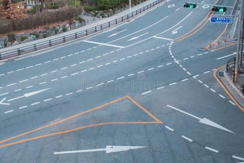 Aerial View of Three Way Intersection Stock Photo - Image of empty ...