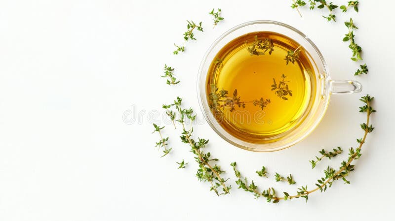 An Aerial View of Thyme Herbal Tea with Space for Text Stock Photo ...