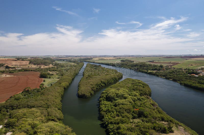 Aerial View of the Tiete River Channel - Waterway Stock Image - Image ...
