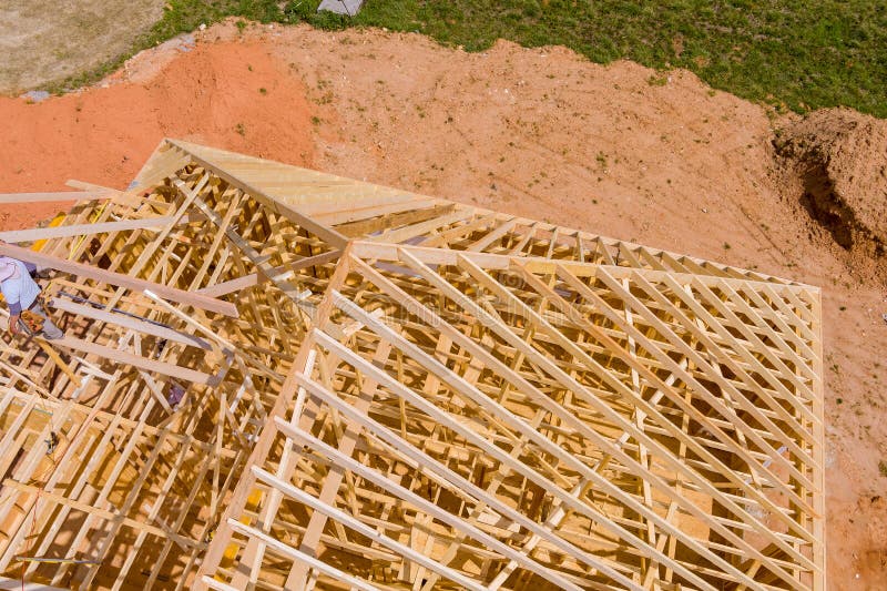 An Aerial View of the Timber Frame Beam Framework House a Stick Built ...