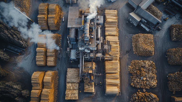 Aerial View of Timber Processing Facility Stock Illustration ...