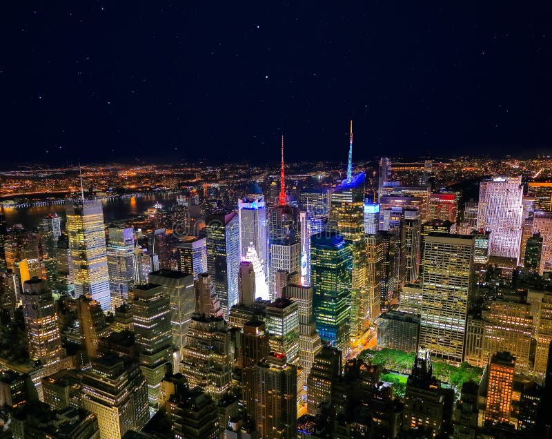 Aerial View of Times Square in the Night Stock Image - Image of ...