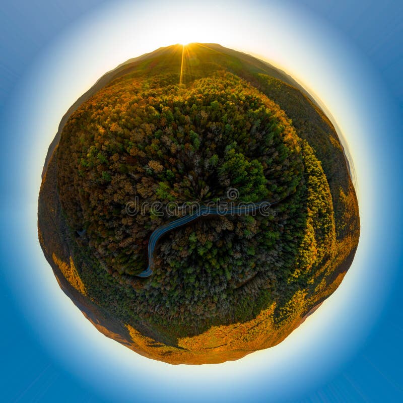Aerial Tiny Planet Effect of Fall Sunset in Georgia Mountains Stock ...