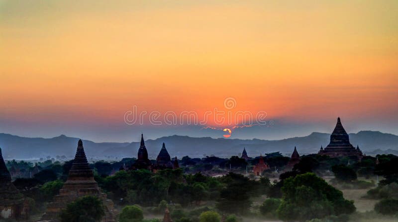 Aerial View To Bagan at Sunset Myanmar Stock Photo - Image of place ...