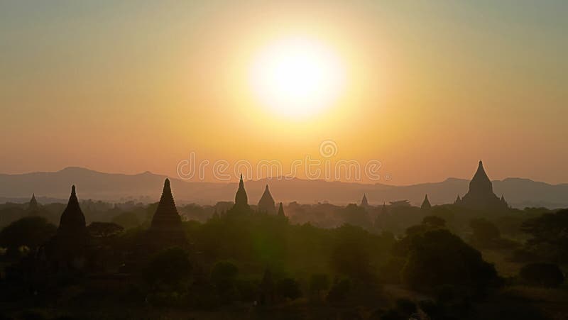 Aerial View To Bagan at Sunset, Myanmar Stock Image - Image of bagan ...