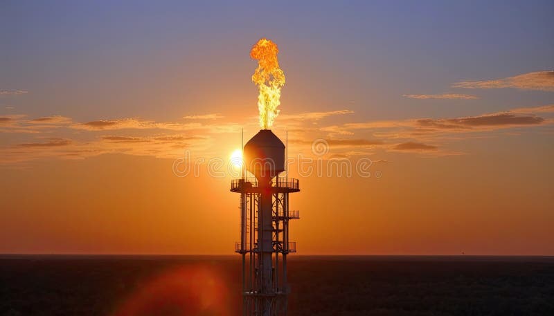 Aerial View To Gas Flare Stack of Petroleum Refineries Sunset ...