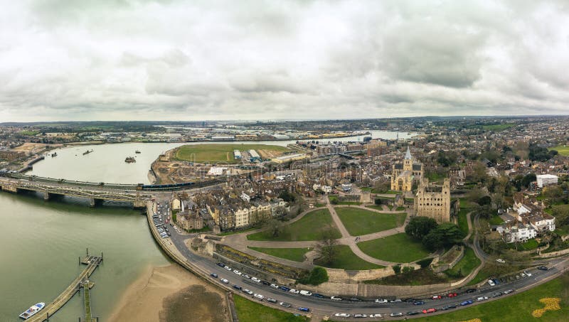 Aerial View To Rochester Cathedral and Castle Stock Image - Image of ...