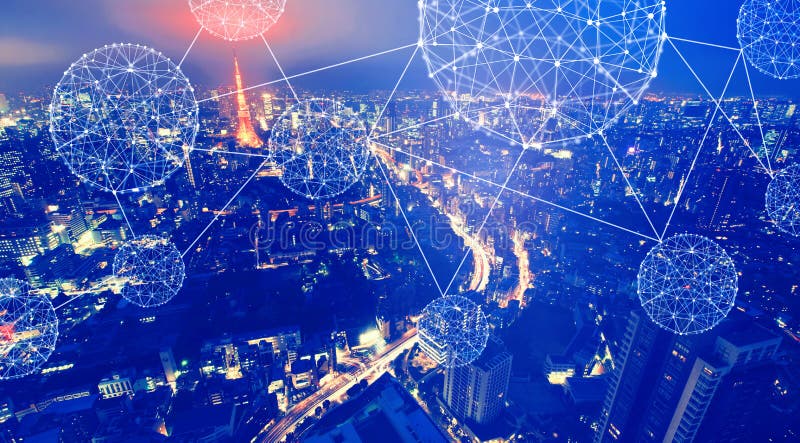 Aerial View of Tokyo Japan with Technology Polygonal Lines Stock Photo ...