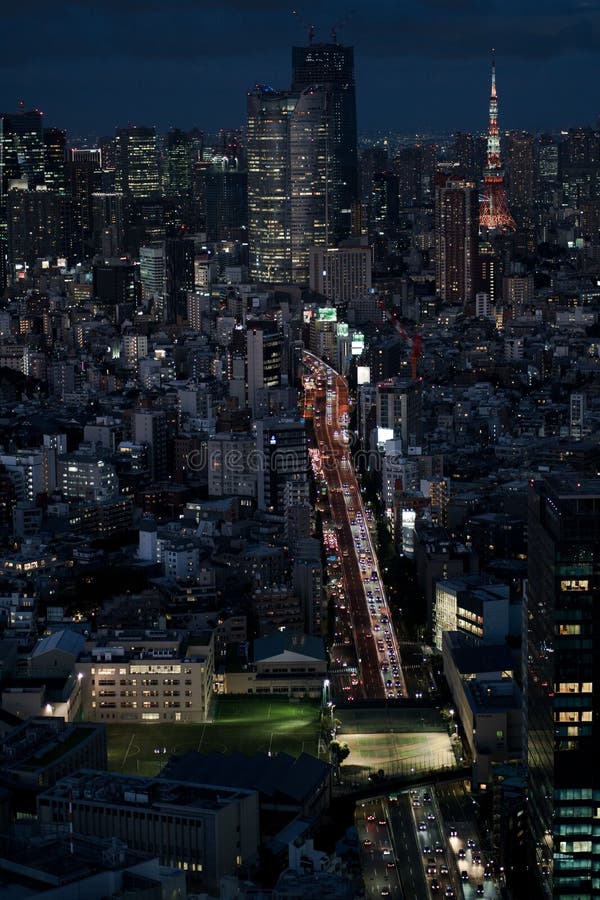 Aerial View of Tokyo during Night Stock Image - Image of buildings ...