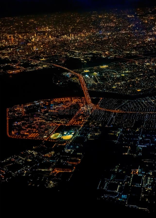 Aerial View of Tokyo at Night Stock Image - Image of urban, ocean ...