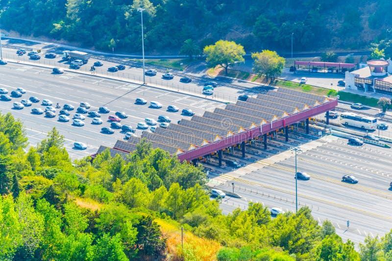 Aerial view of a toll gate stock image. Image of structure - 206026939