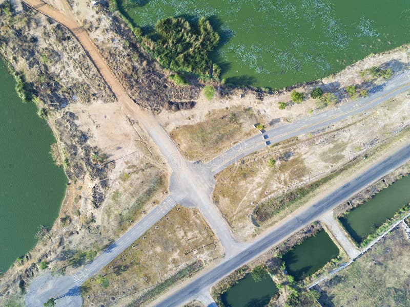 Aerial View Top of Intersection Road and Bike Way Stock Image - Image ...