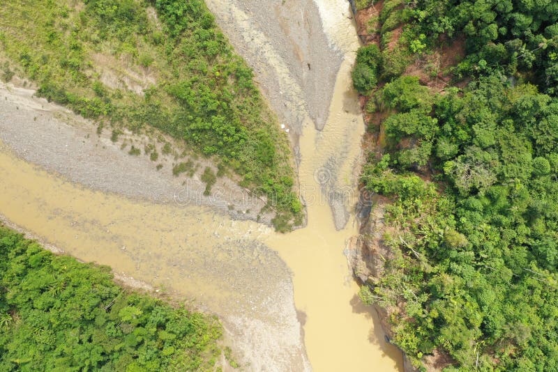 Aerial View or Top View of Two Tropical Rivers Merging Together in One ...