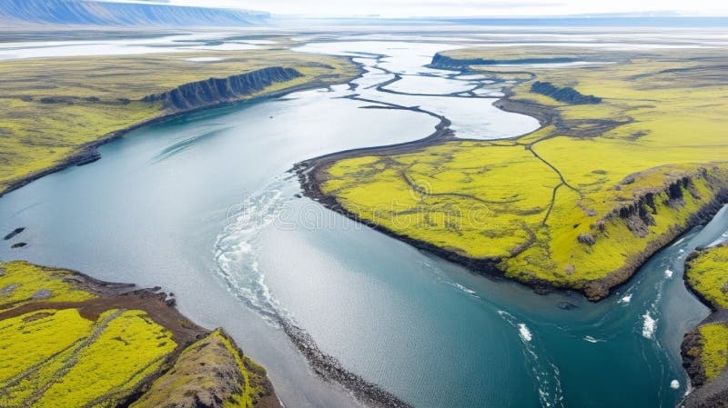 Aerial View and Top View River in Iceland. Beautiful Natural Backdrop ...