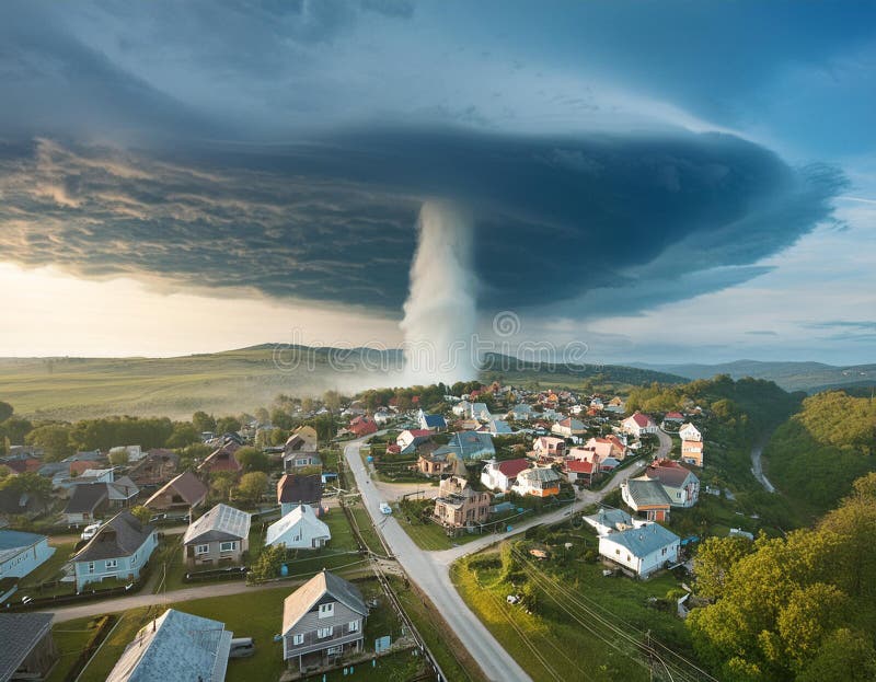 Aerial View of Tornado Destroying Town. Natural Disaster Concept Stock ... Aerial View of Tornado Destroying Town. Natural Disaster Concept Stock ...