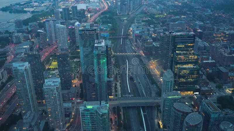 Aerial View of Toronto Skyline at Night, Ontario Stock Footage - Video ...